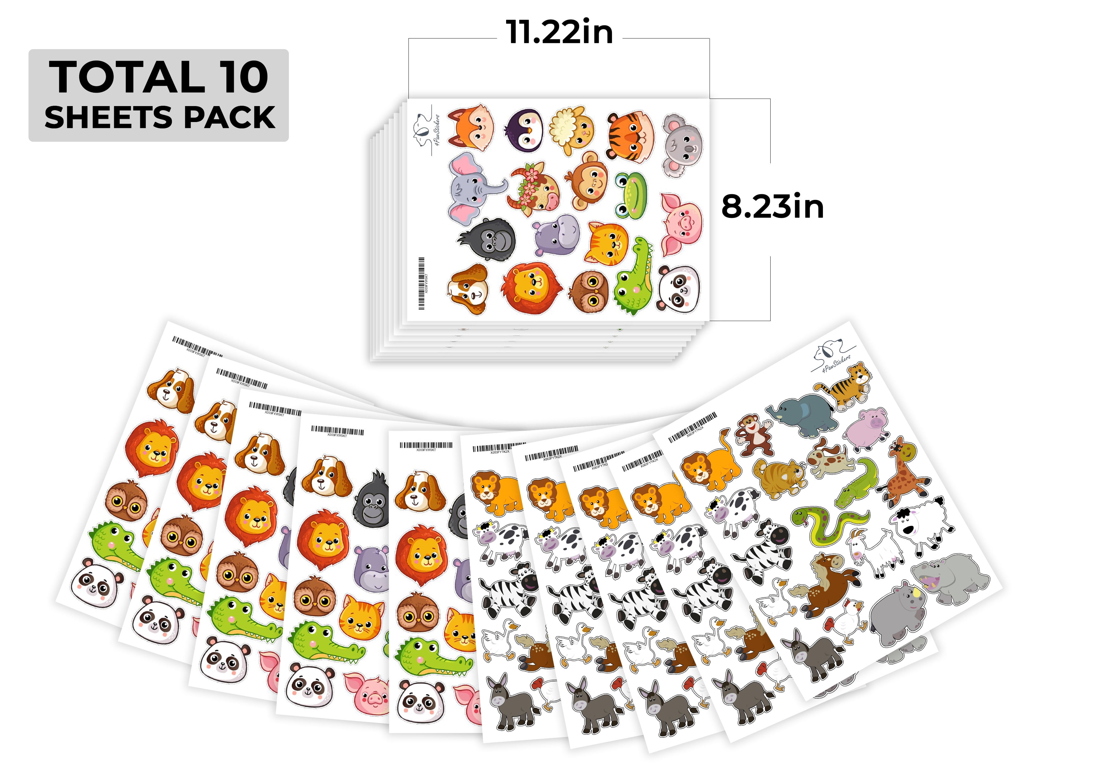 4Pawstickers 190pcs Cute Farm Zoo Animal Stickers for Kids Ages, Pack ...