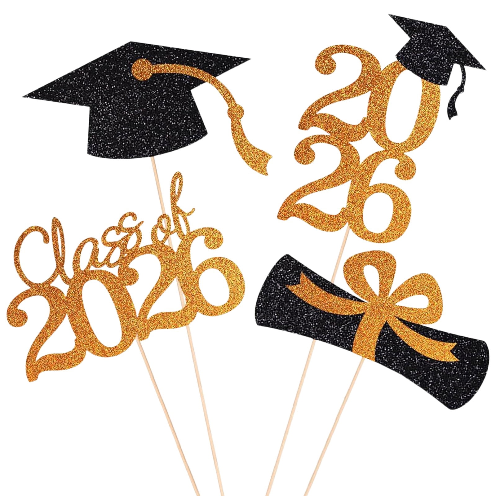 4Pc Graduation Cake Decoration, Glitter Class of 2026 Cupcake Toppers ...