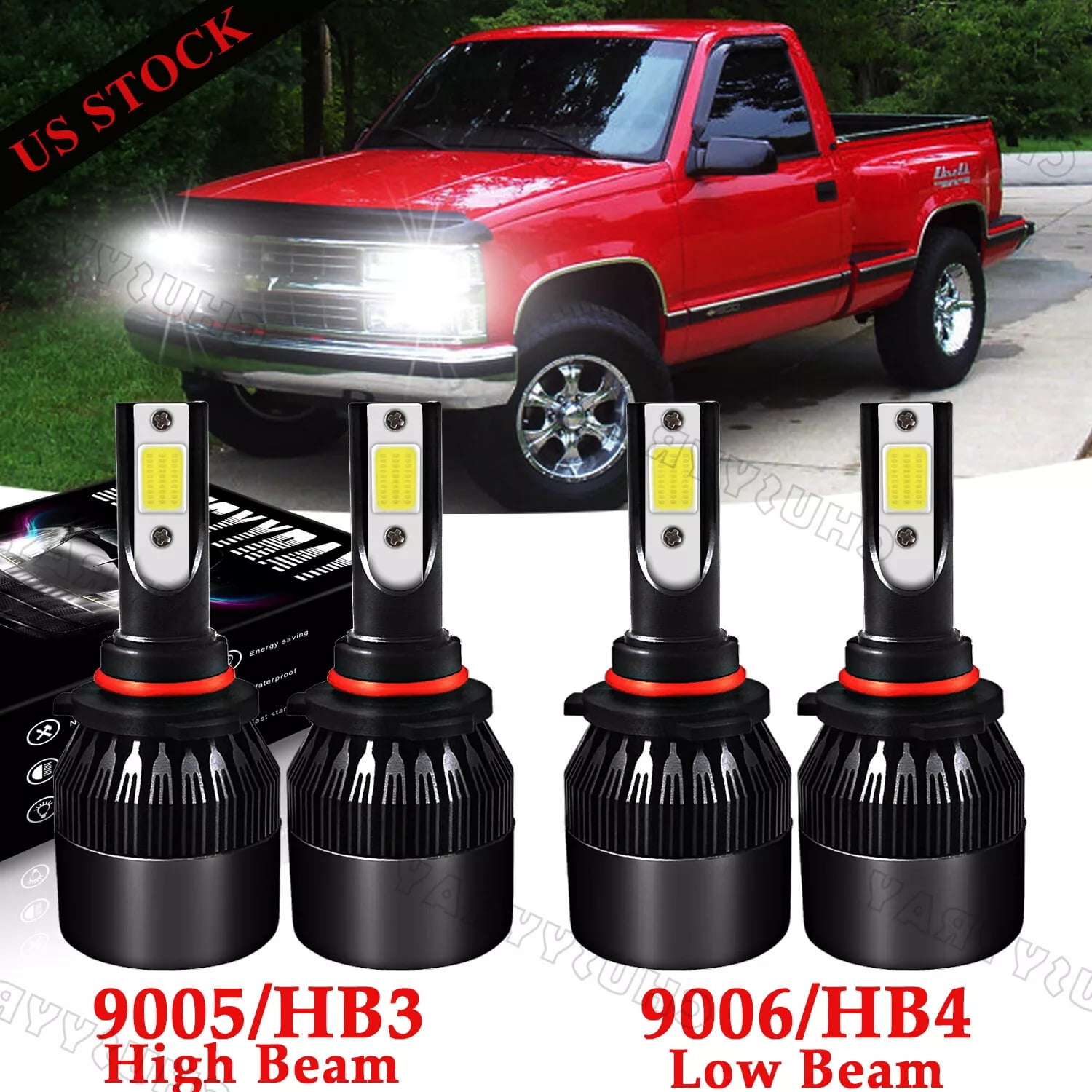 4Pc LED Headlight High Low Beam Bulbs Kit Plug&play for Chevrolet K1500 ...
