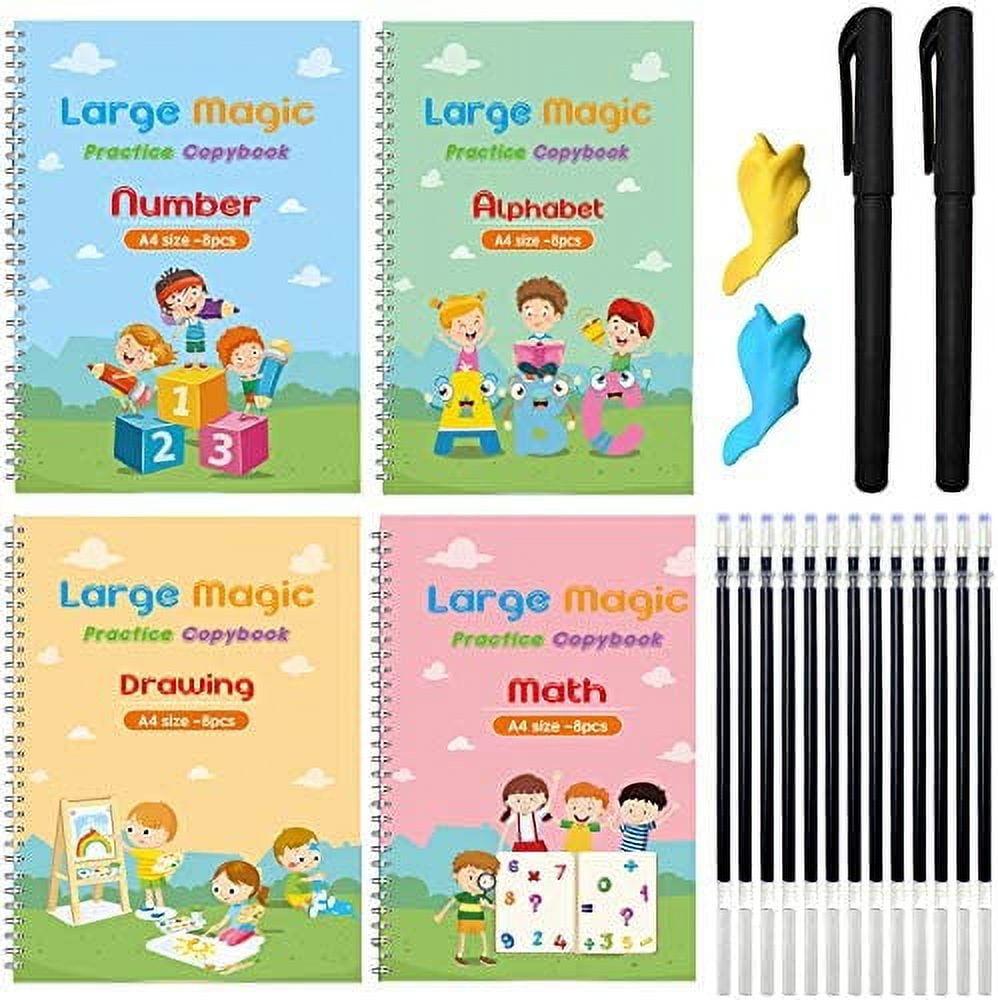 4Pc Large Magic Practice Copybook for Kids,Handwriting Practice Book 4 ...