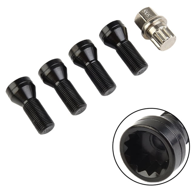 4Pc M14 for X1.25 Black Alloy Wheel Locking Bolts Lug Nuts +Key for Bmw ...