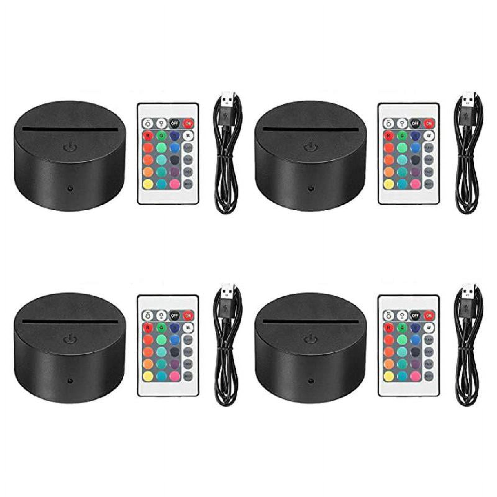 4Pc Night LED Light Lamp Base Remote Control USB Cable Adjustable 7 ...