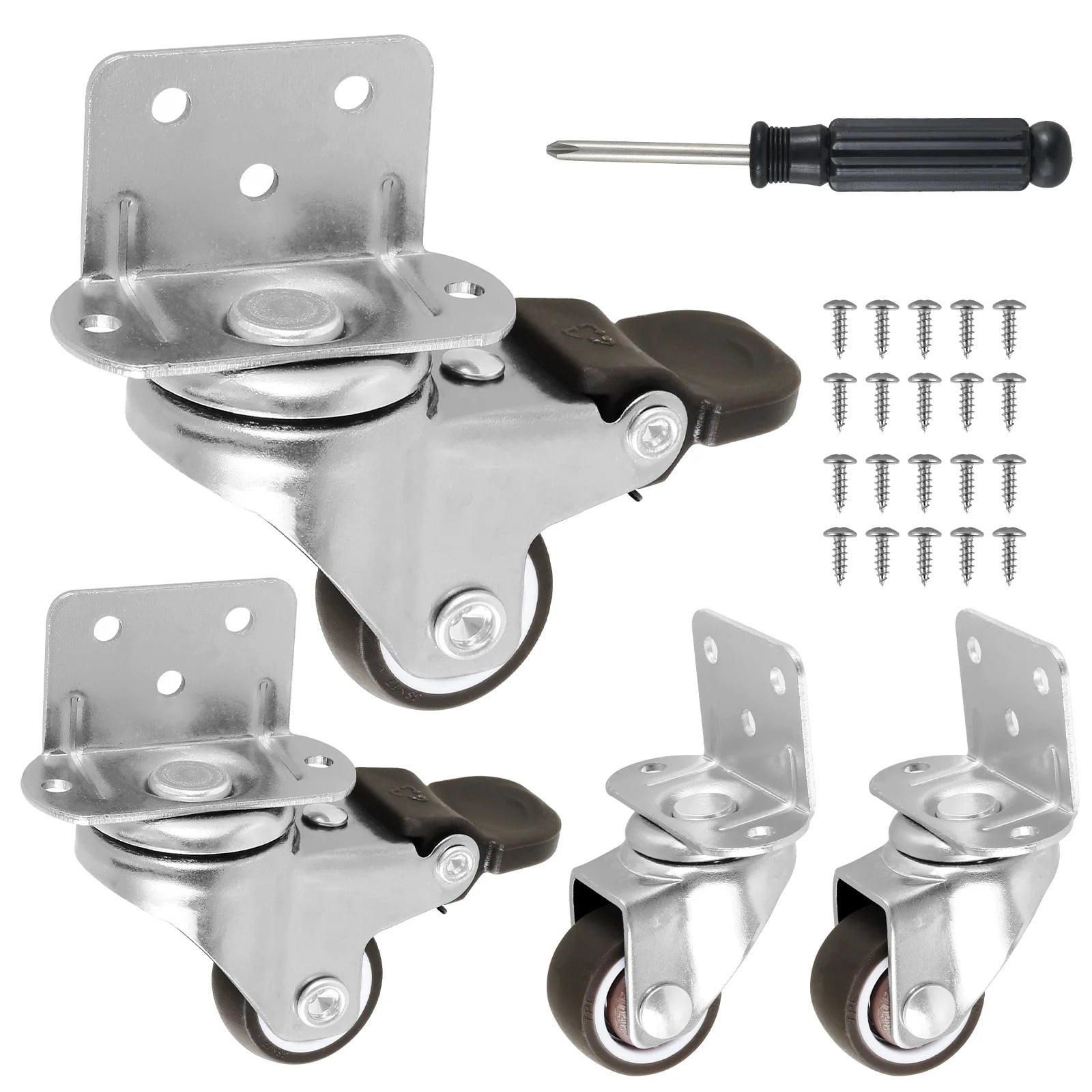 4Pcs 1/2inch Furniture Casters 360° Rotational L-Shaped Soft Rubber ...