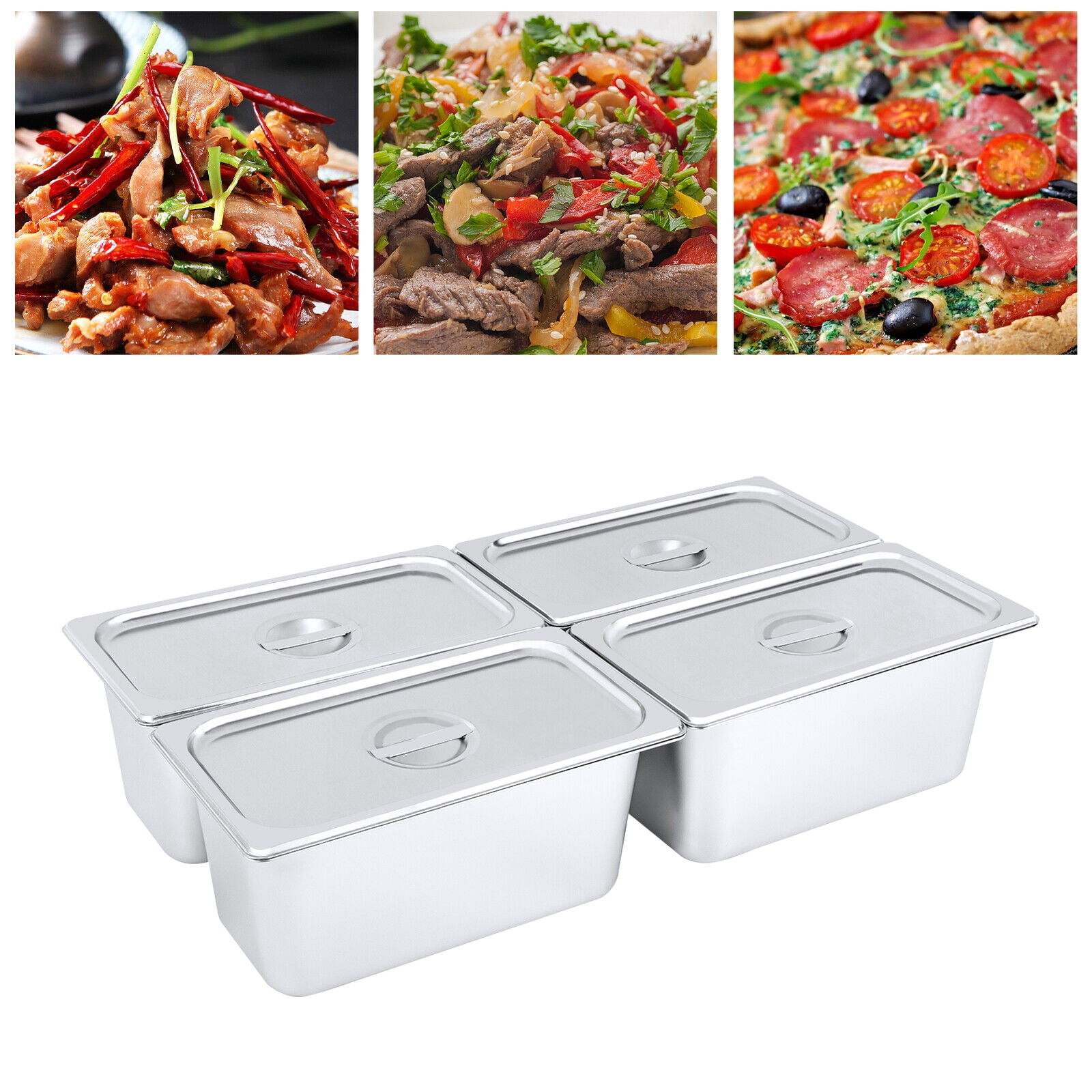 4Pcs 1/3 Size 6" Deep Stainless Steel Steam Prep Table Buffet Food Pan ...