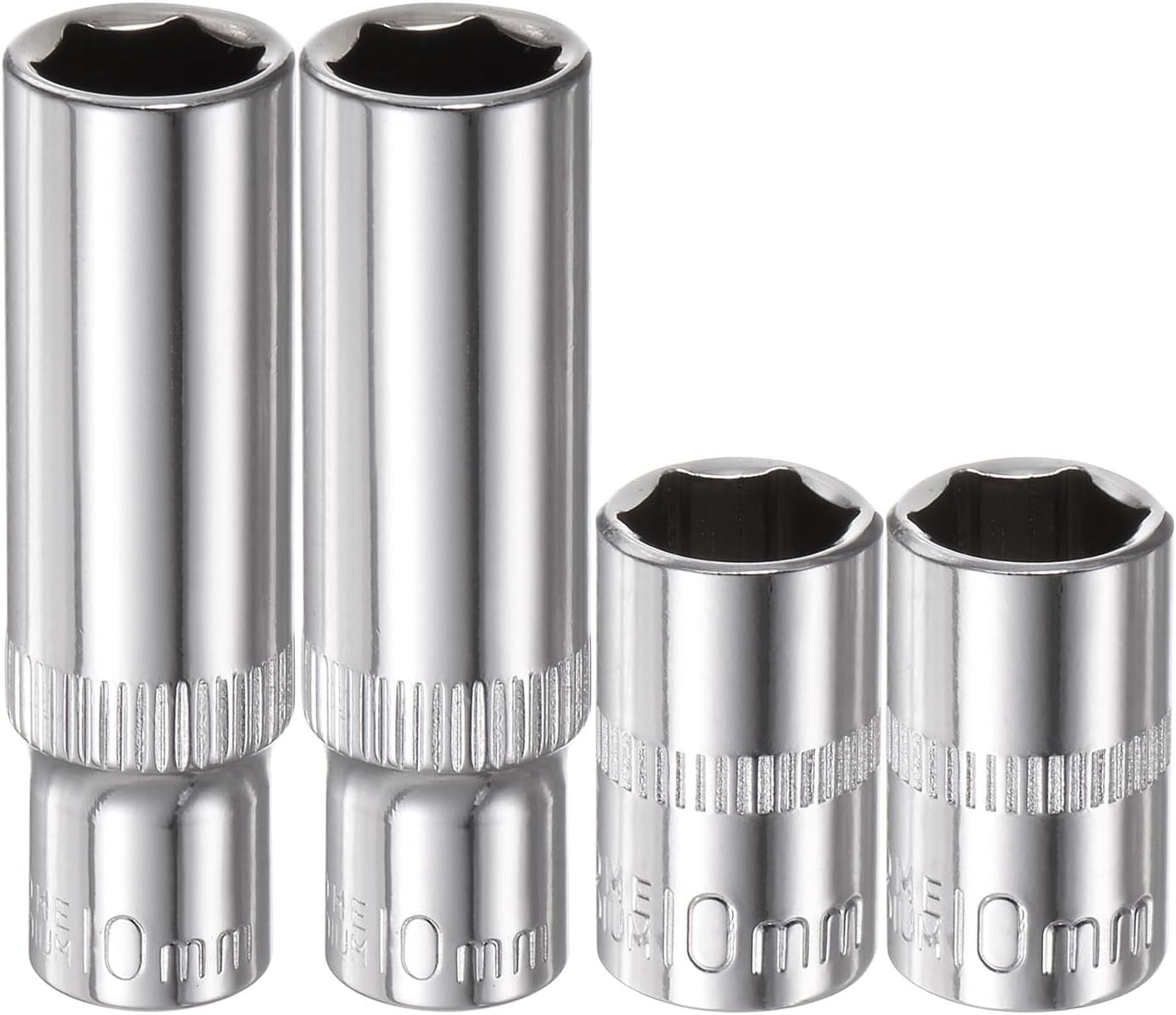 4Pcs 1/4-Inch Drive Deep & Shallow Impact Socket Set 10mm Metric 6 Point Design Cr-V Steel ...