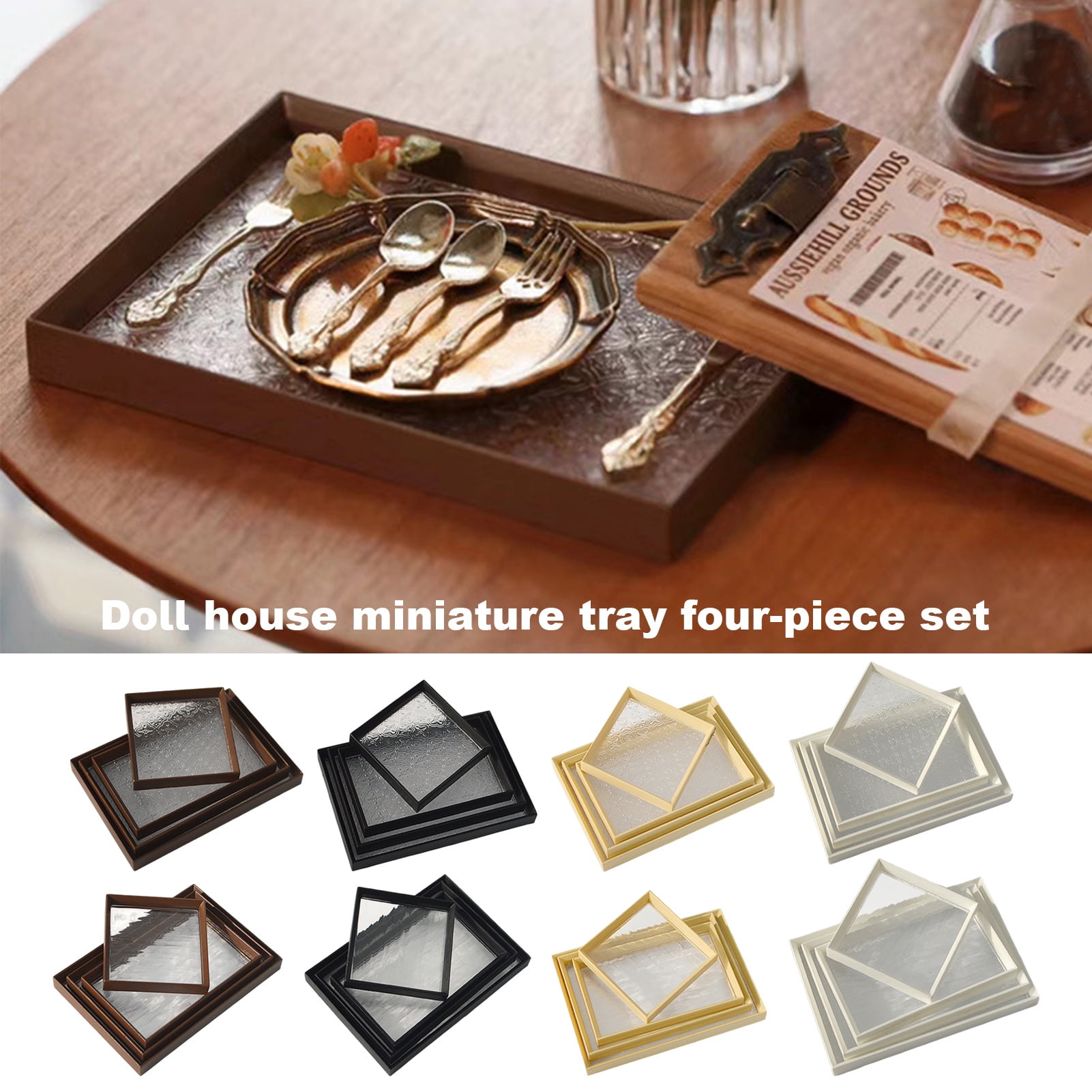 4Pcs 1:6 1:12 Dollhouse Miniature Tray Set Plastic Dinner Plate Tea ...