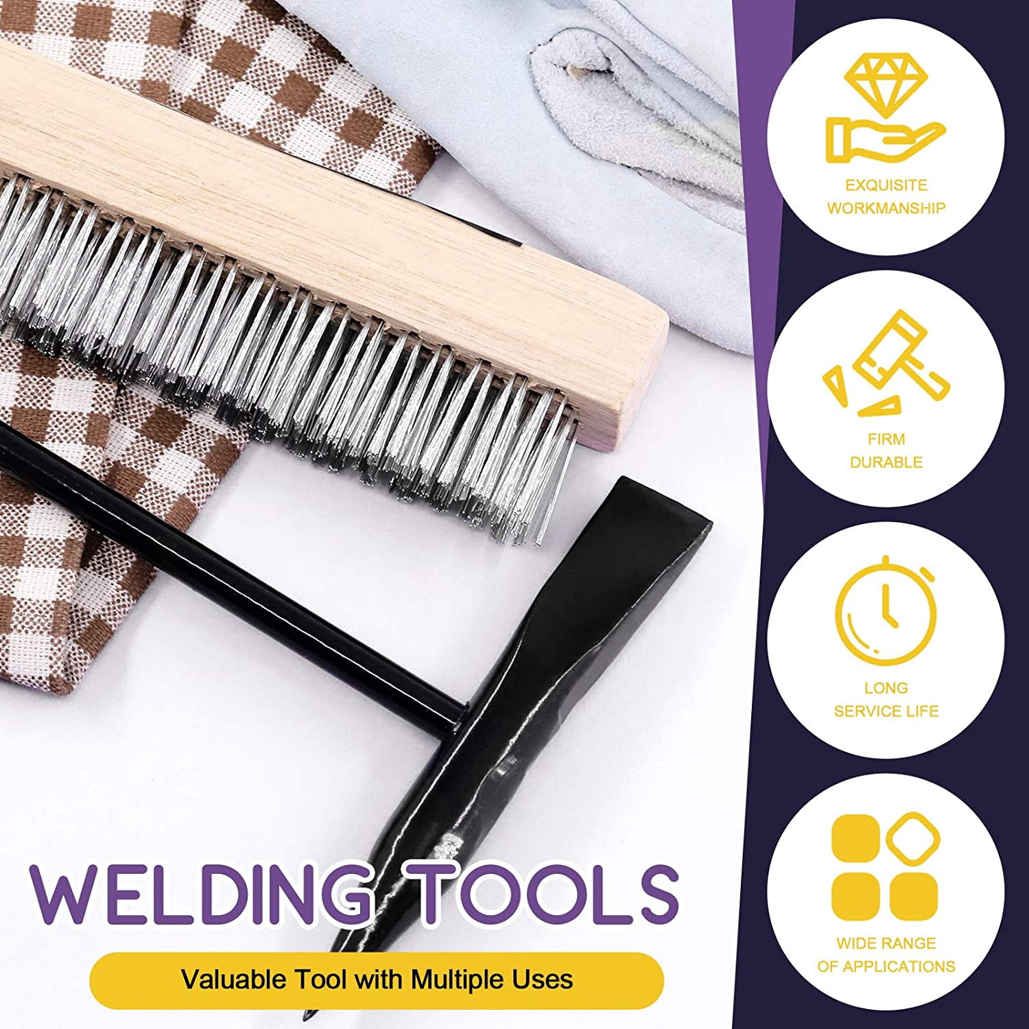 4Pcs 10 Inch Scratch Wire Brush Welding Hammers Slag Removal Tool with ...