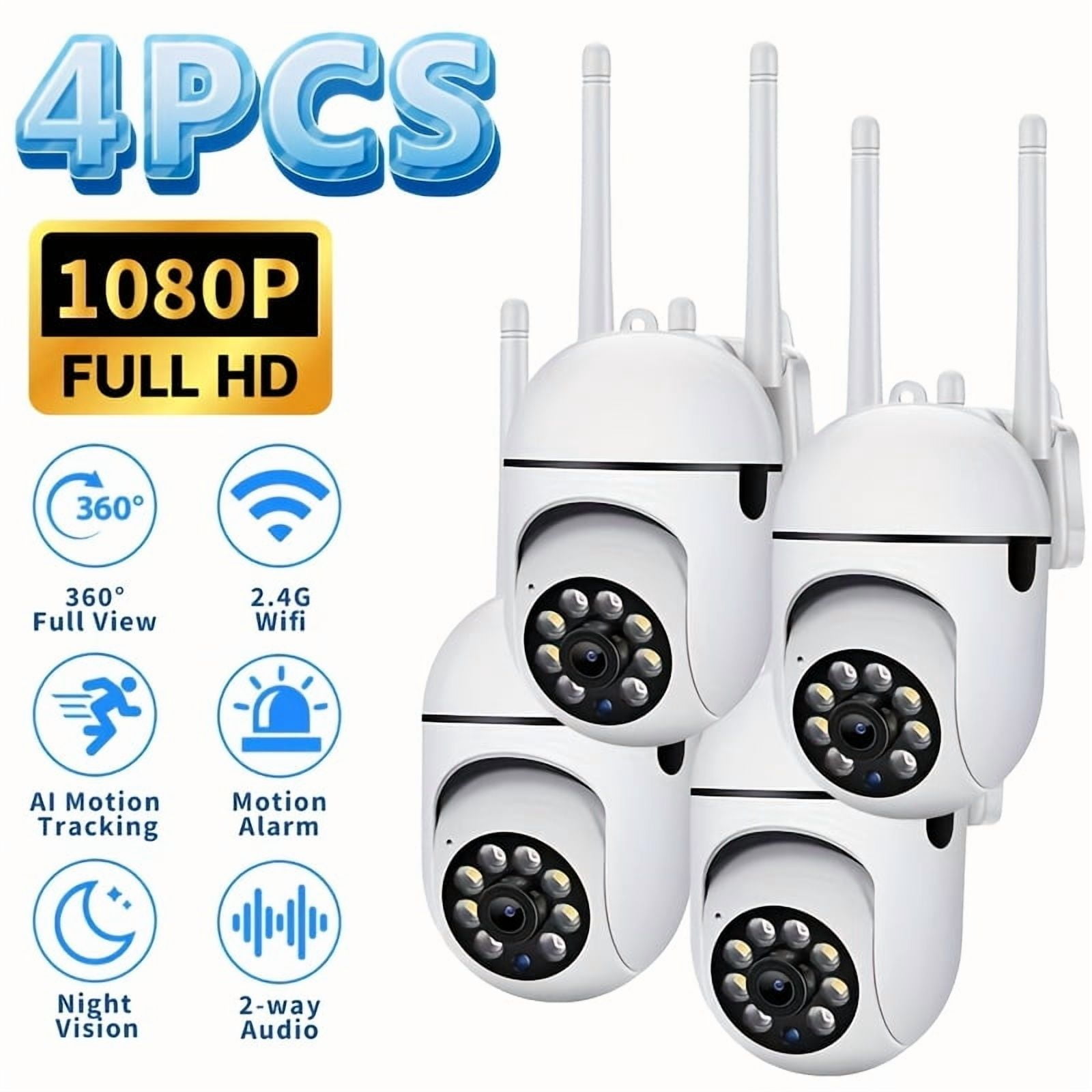 4Pcs 1080P Wireless Outdoor WiFi Security Camera, 360° Panoramic View ...