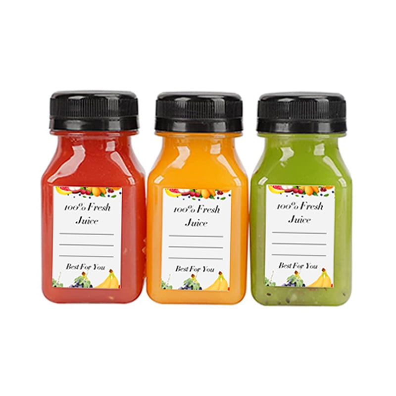4Pcs 120ML Transparent Square Plastic Reusable Empty Juice Bottle With ...