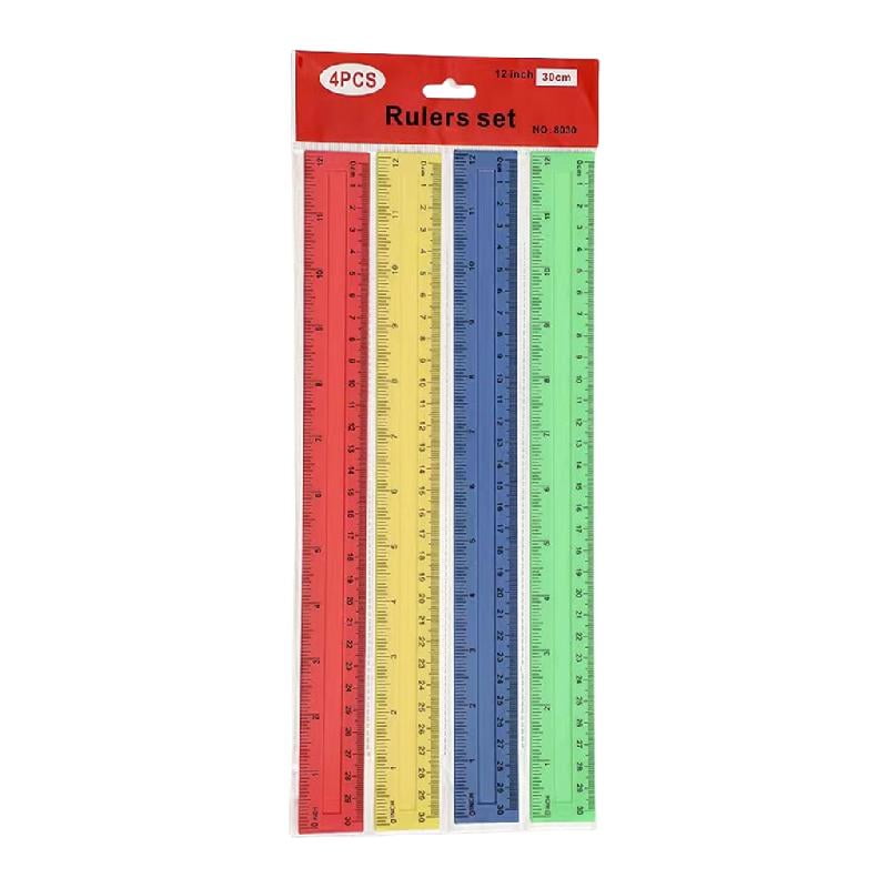 4Pcs 12Inch Colored Clear Ruler Math Drawing Ruler with Inches ...