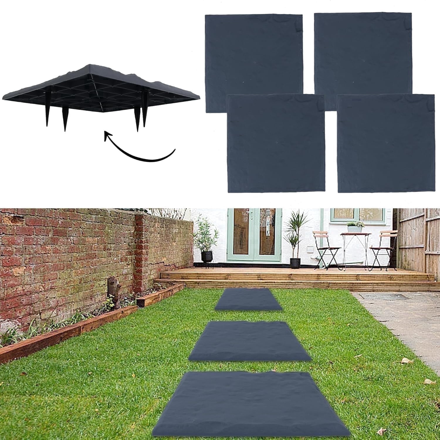4Pcs 15.5" Square Grey Stepping Stones for Outdoor Garden ...