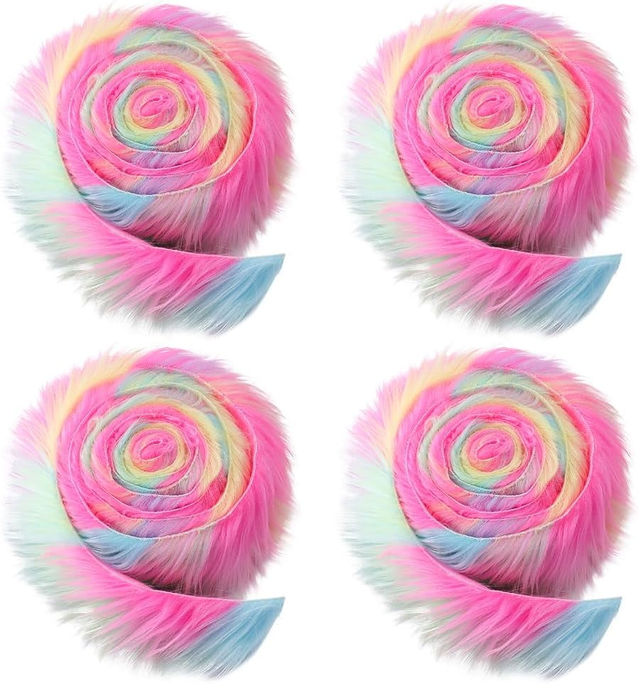 4Pcs 150cm x 5cm Faux Fur Fabric Precut Strips Colorful Shaggy Plush ...