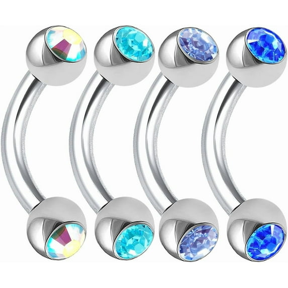 4Pcs 16g 6mm Surgical Steel Curved Barbell Cartilage Conch Rook Crystal ...