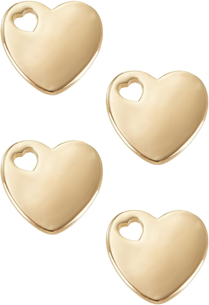 4Pcs 18K Brass Pendants Heart Shape Dangle Charms 18K Gold Plated ...
