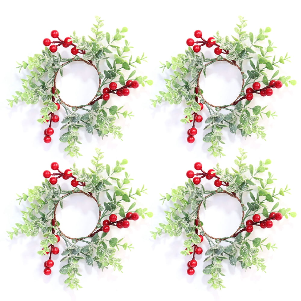 4Pcs 2.36inch Christmas Candle Ring, Xmas Artificial Beaded Berries ...