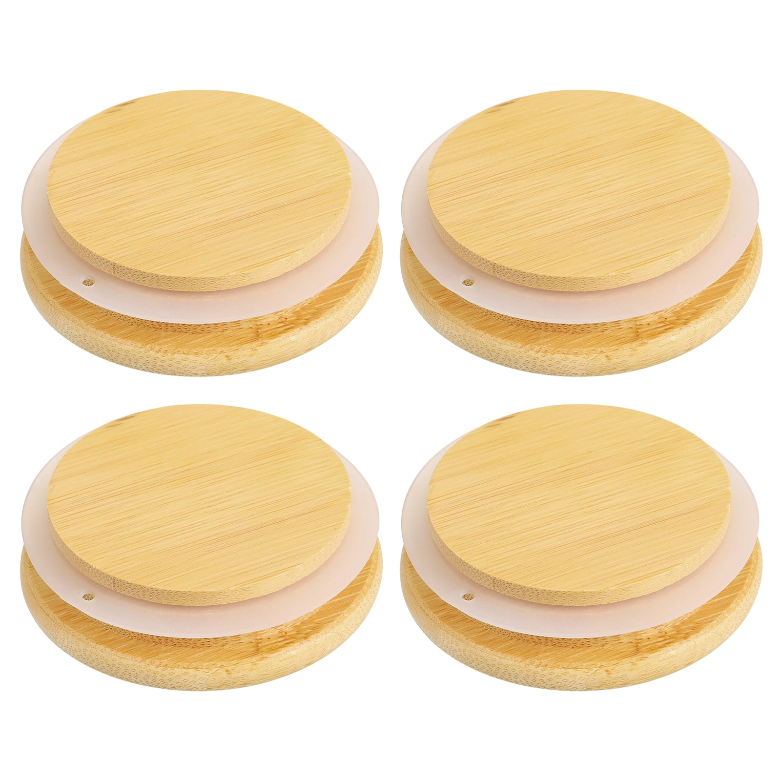 4Pcs 2.69 Inch Bamboo Lids with Silicone Sealing Rings, Wooden Mason ...