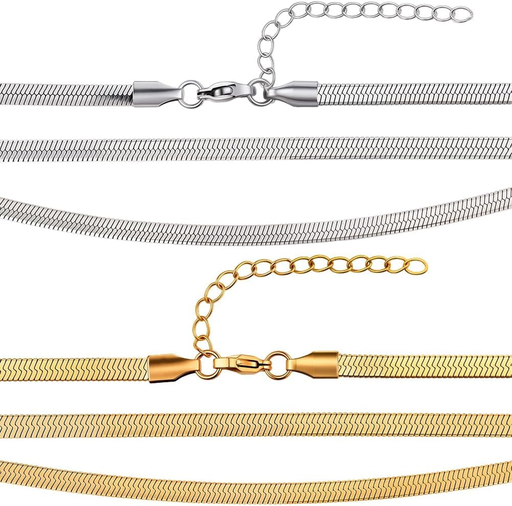 4Pcs 2 Colors 304 Stainless Steel Herringbone Chain Necklaces Golden ...