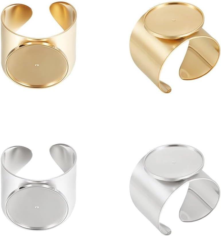 4Pcs 2 Colors 304 Stainless Steel Open Cuff Finger Ring Cabochon ...