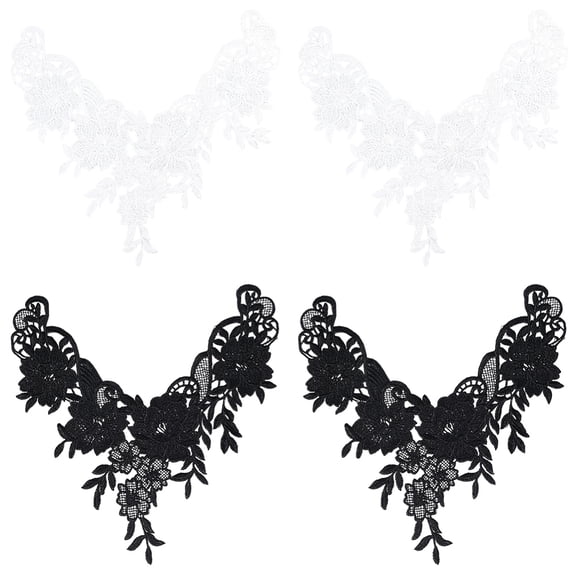 4Pcs 2 Colors Black White Neckline Lace Applique Embroidery False ...