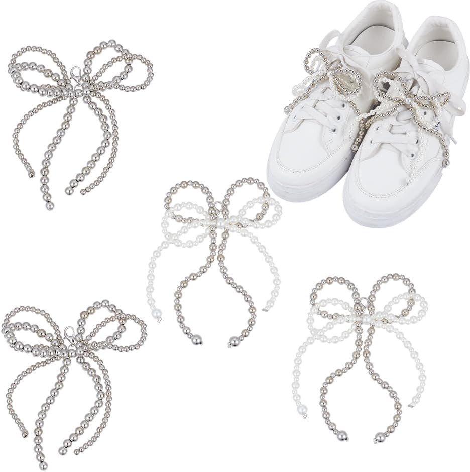 4Pcs 2 Colors Bowknot Resin Imitation Pearl Shoe Charms Shoe ...