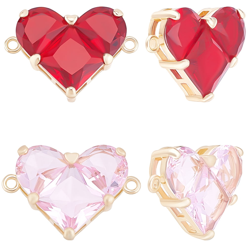 4Pcs 2 Colors Brass Pave Cubic Zirconia Connector Charms Heart Links ...