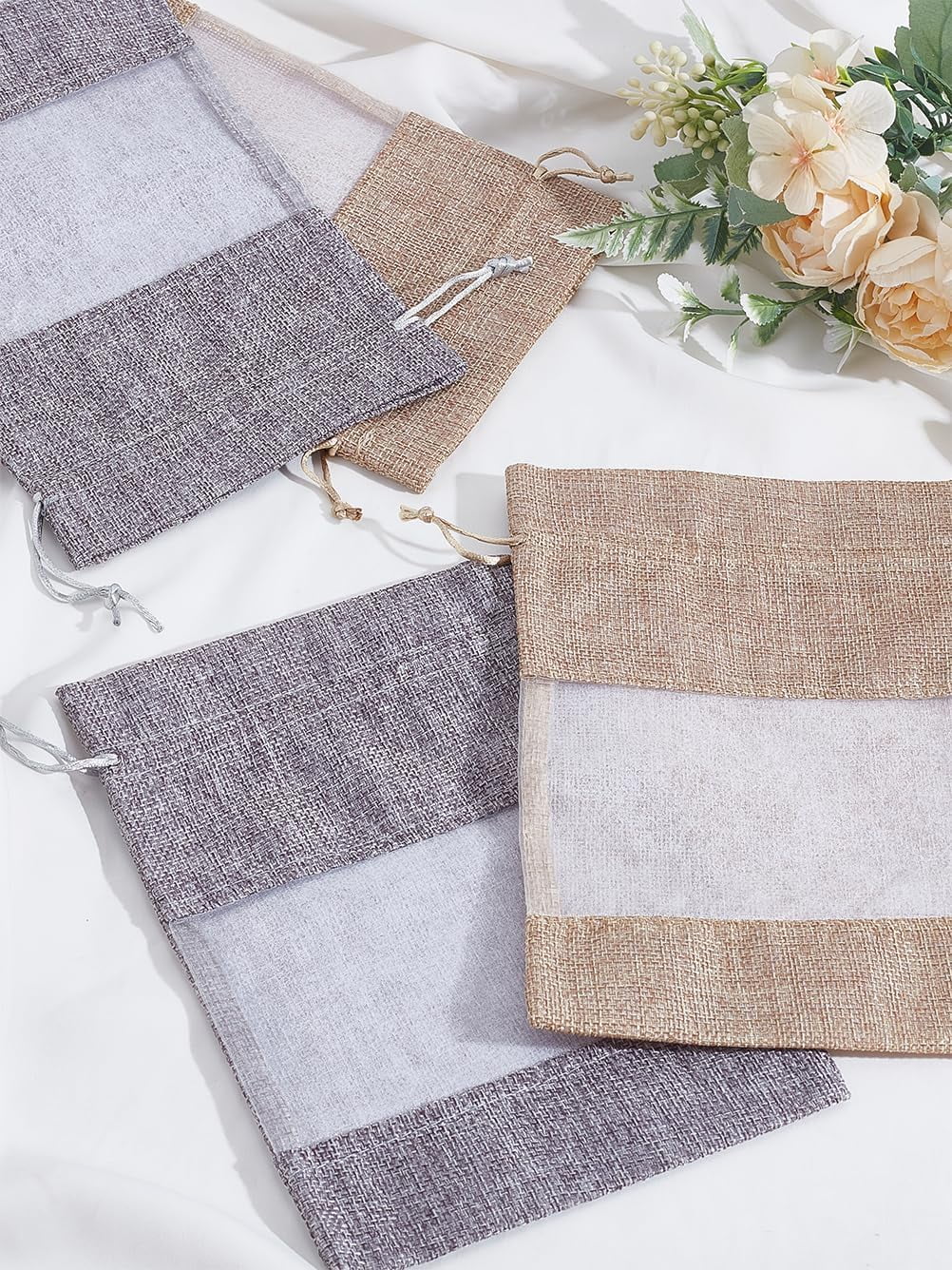 4Pcs 2 Colors Burlap Packing Pouches Drawstring Bag Gift Bag with ...