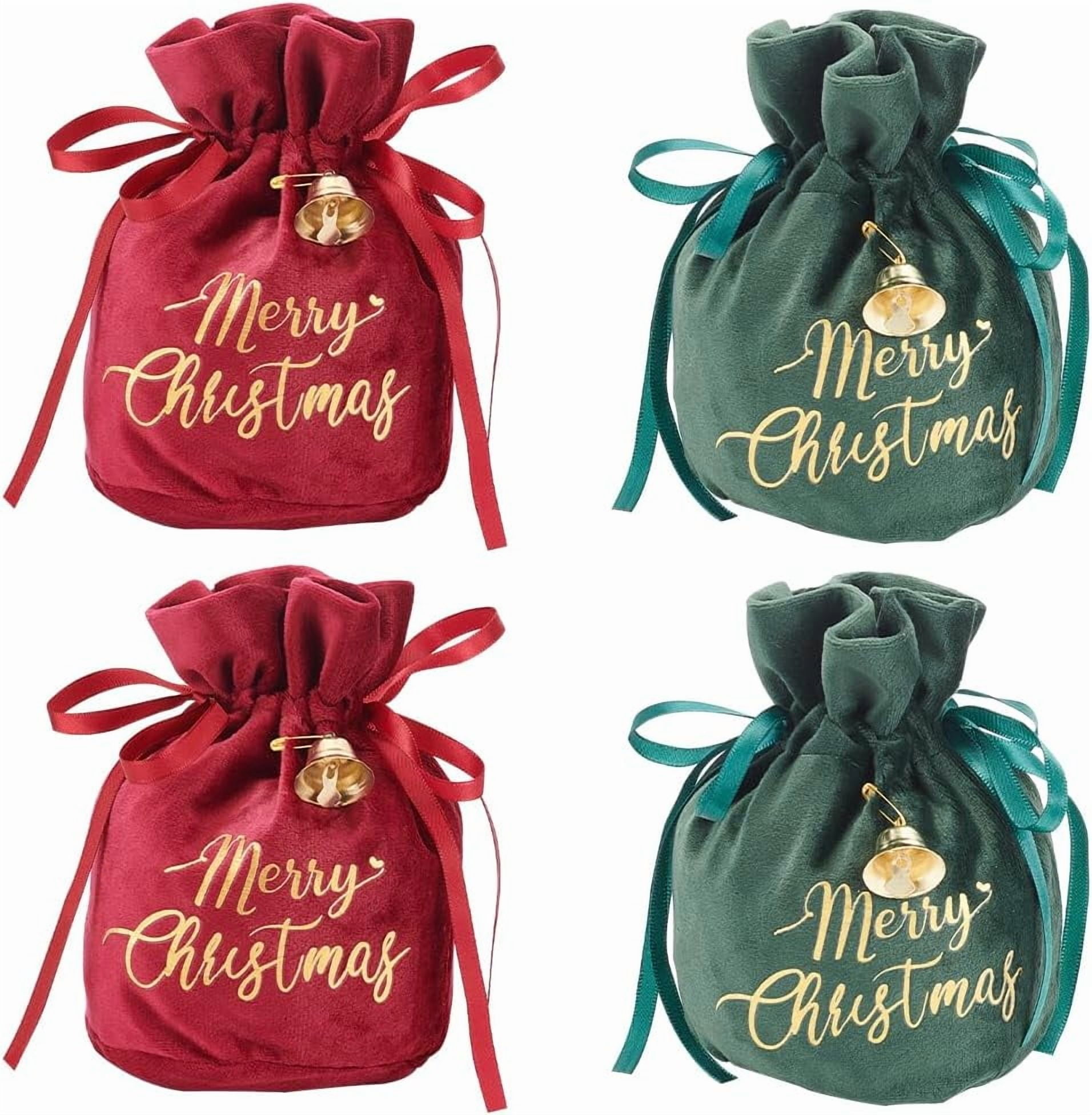 4Pcs 2 Colors Drawstring Christmas Bags Merry Christmas Gift Wrapping ...
