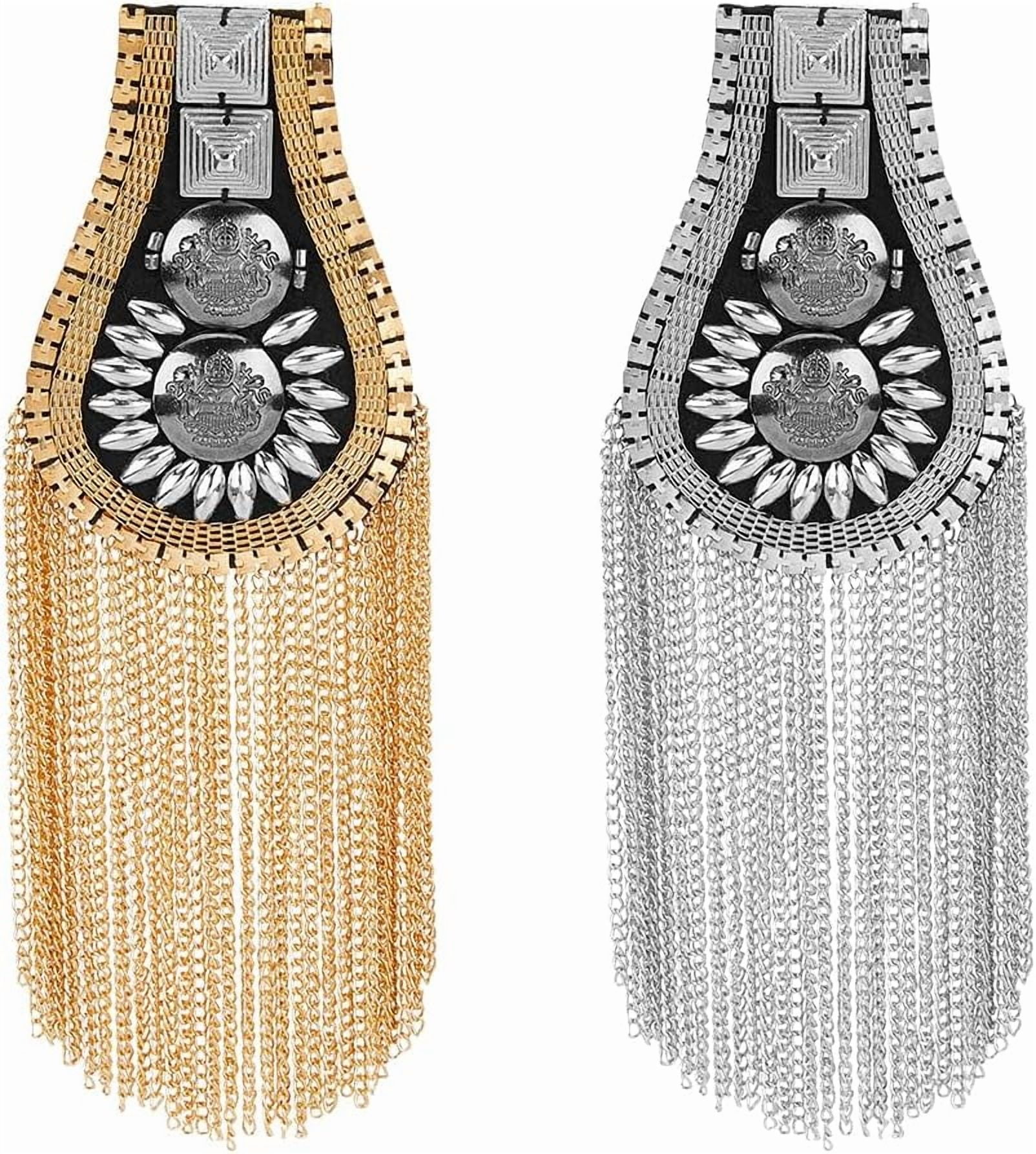 4Pcs 2 Colors Fashion Tassel Epaulettes Metal Punk Shoulder Badge ...