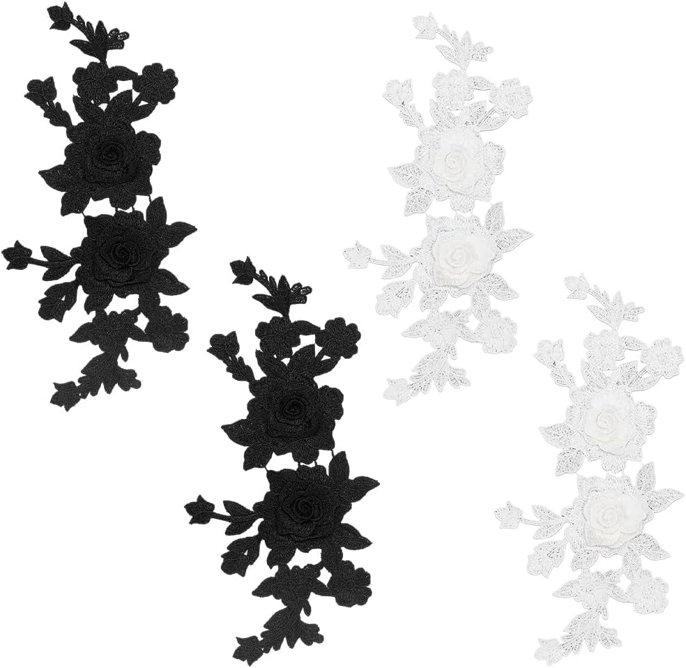 4Pcs 2 Colors Flower Embroidered Patches Floral Rose Bouquet Motif Boho ...