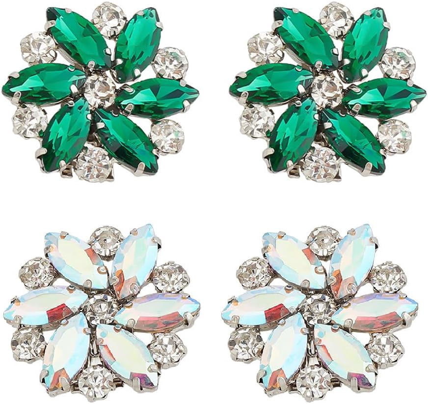 4Pcs 2 Colors Iron Shoe Buckle Clips Flower Glass Rhinestone Shoe ...