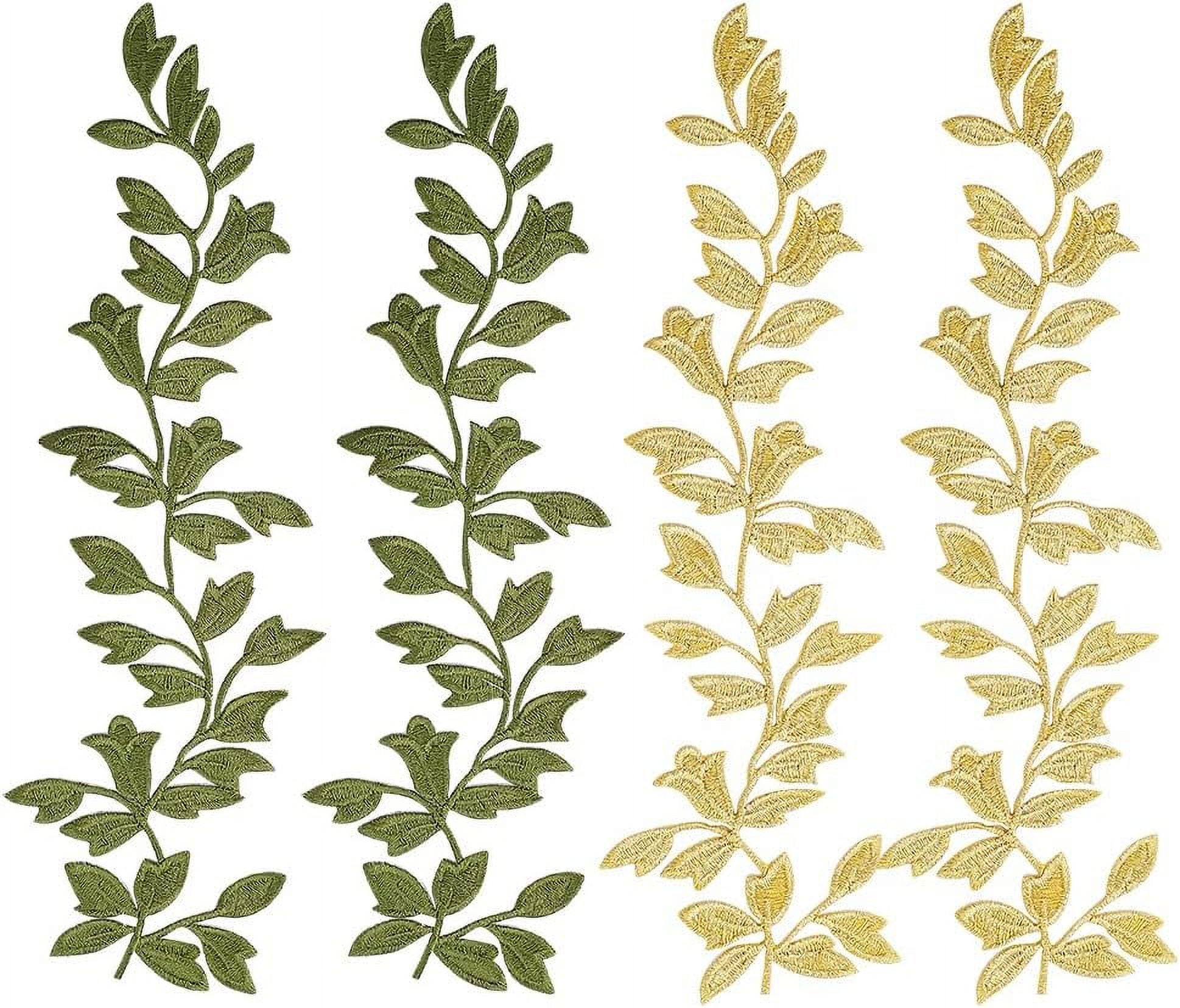 4Pcs 2 Colors Leaf Lace Fabric Vine Embroidered Patches Sewing Green ...