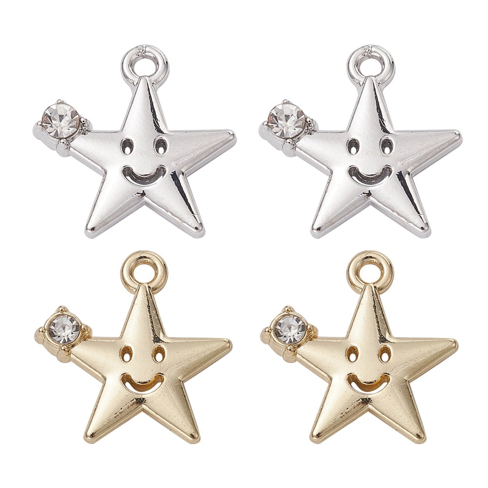 4Pcs 2 Colors Rack Plating Alloy Rhinestone Pendants Star Charms ...