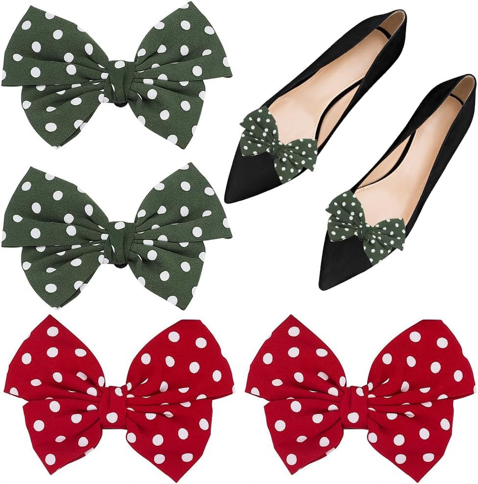 4Pcs 2 Colors Retro Polka Dot Pattern Polyester Bowknot Shoe ...