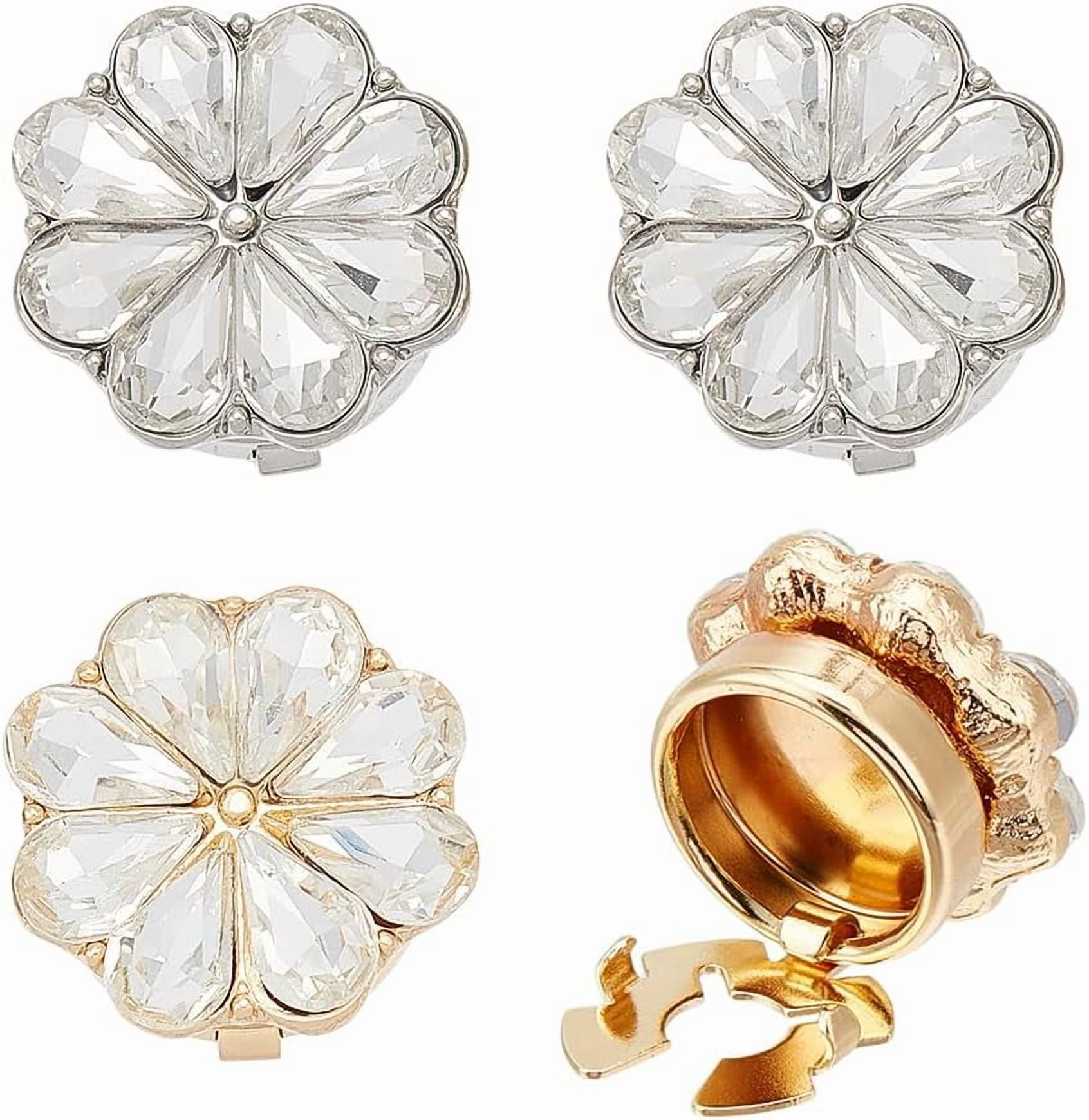 4Pcs 2 Colors Rhinestone Buttons Cover Sleeve Buttons Cover Flower ...