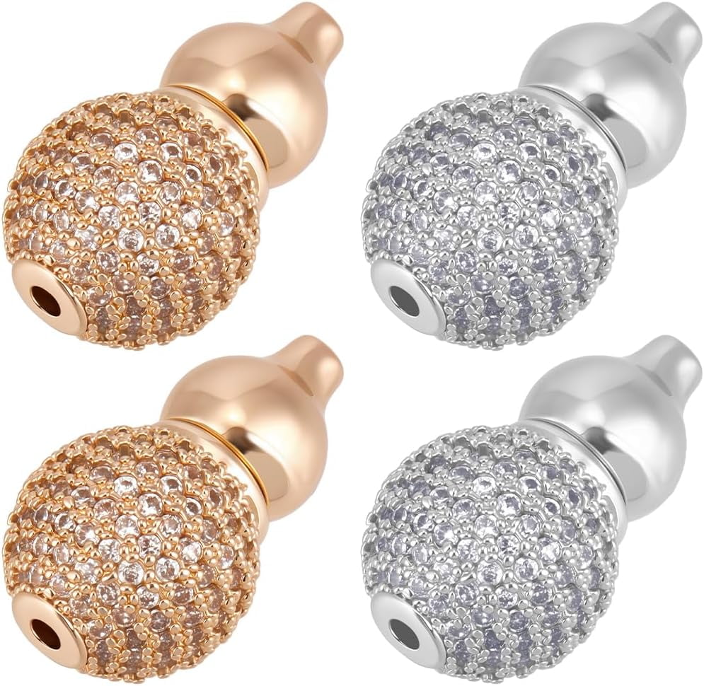 4Pcs 2 Colors Screw Clasps 18K Gold & Platinum Plated Cubic Zirconia ...