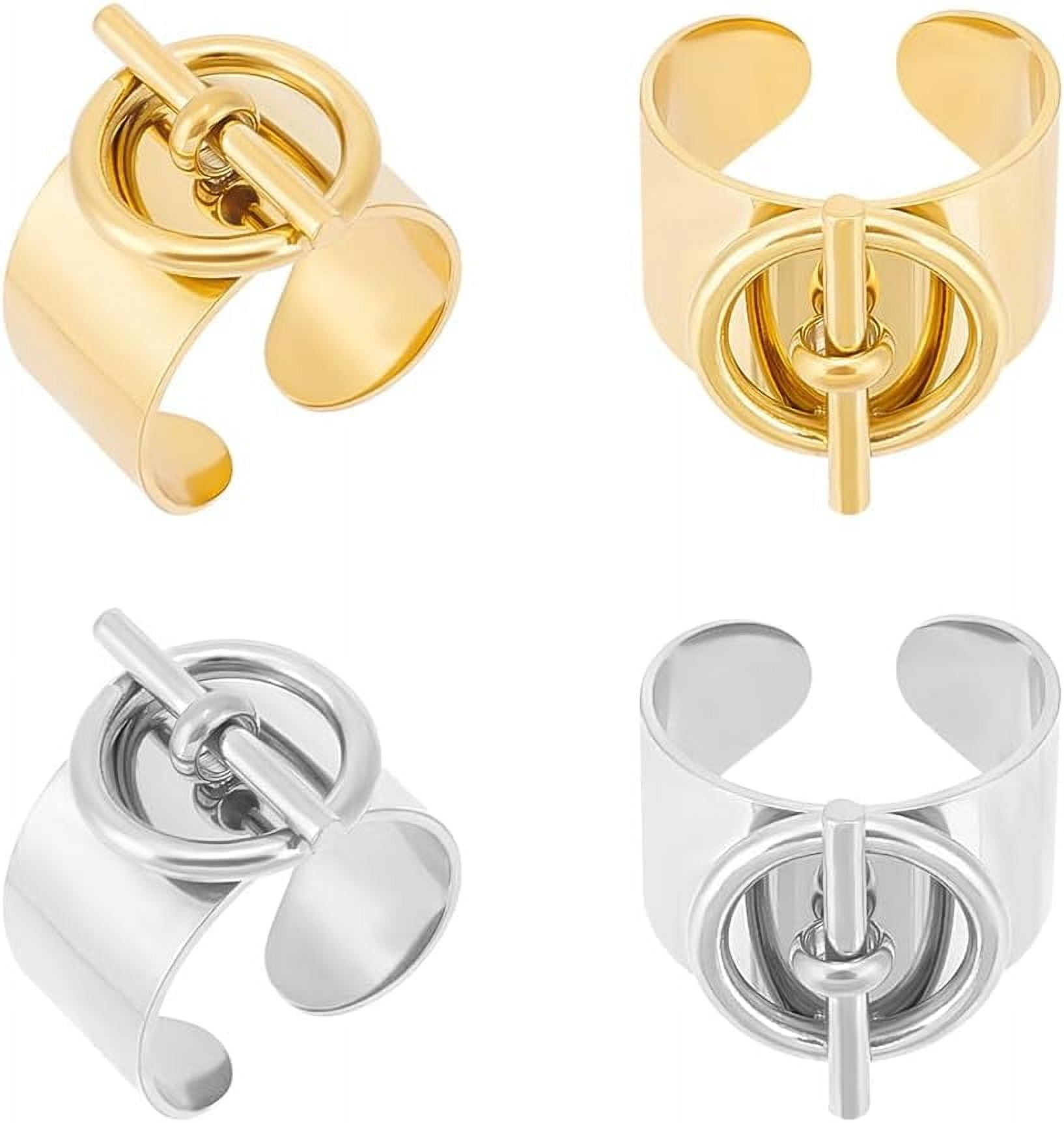 4Pcs 2 Colors Stainless Steel Open Cuff Rings Set for Lovers Clasps ...