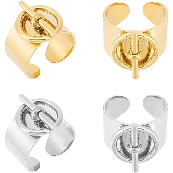 4Pcs 2 Colors Stainless Steel Open Cuff Rings Set for Lovers Clasps ...