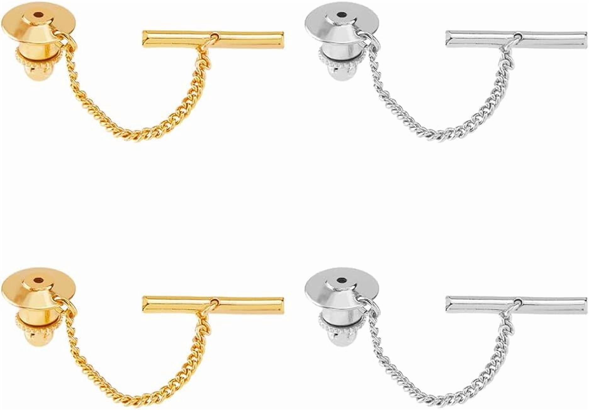 4Pcs 2 Colors Tie Tack for Men Necktie Pin with Chai Brass Tie Pin with ...