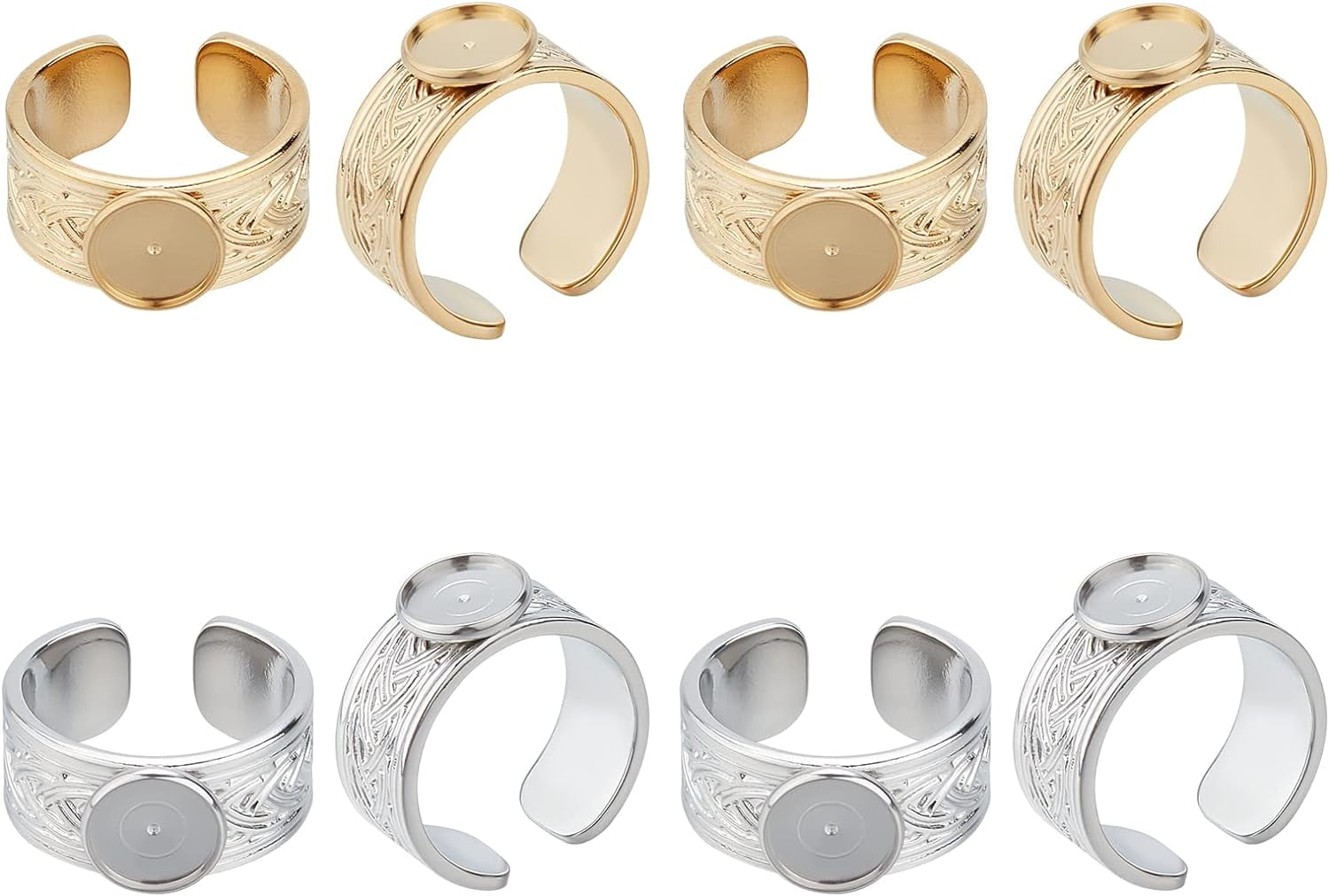 4Pcs 2 Colors Wide Tray Cuff Ring Settings Size 7 Cabochon Ring Carving ...