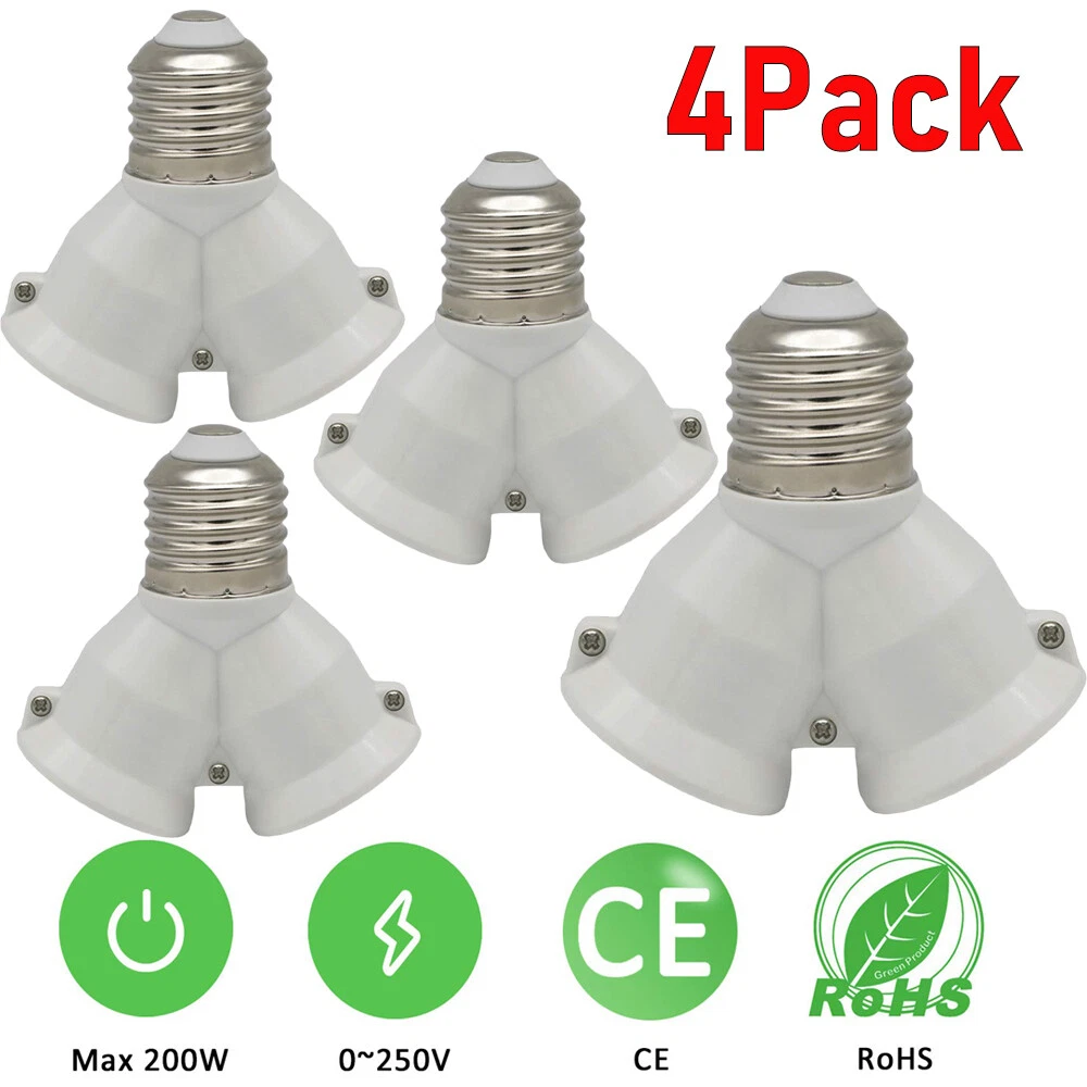 4Pcs 2 In 1 E27 E26 Socket Splitter Adapter Dual Heads Lamp Holder For ...