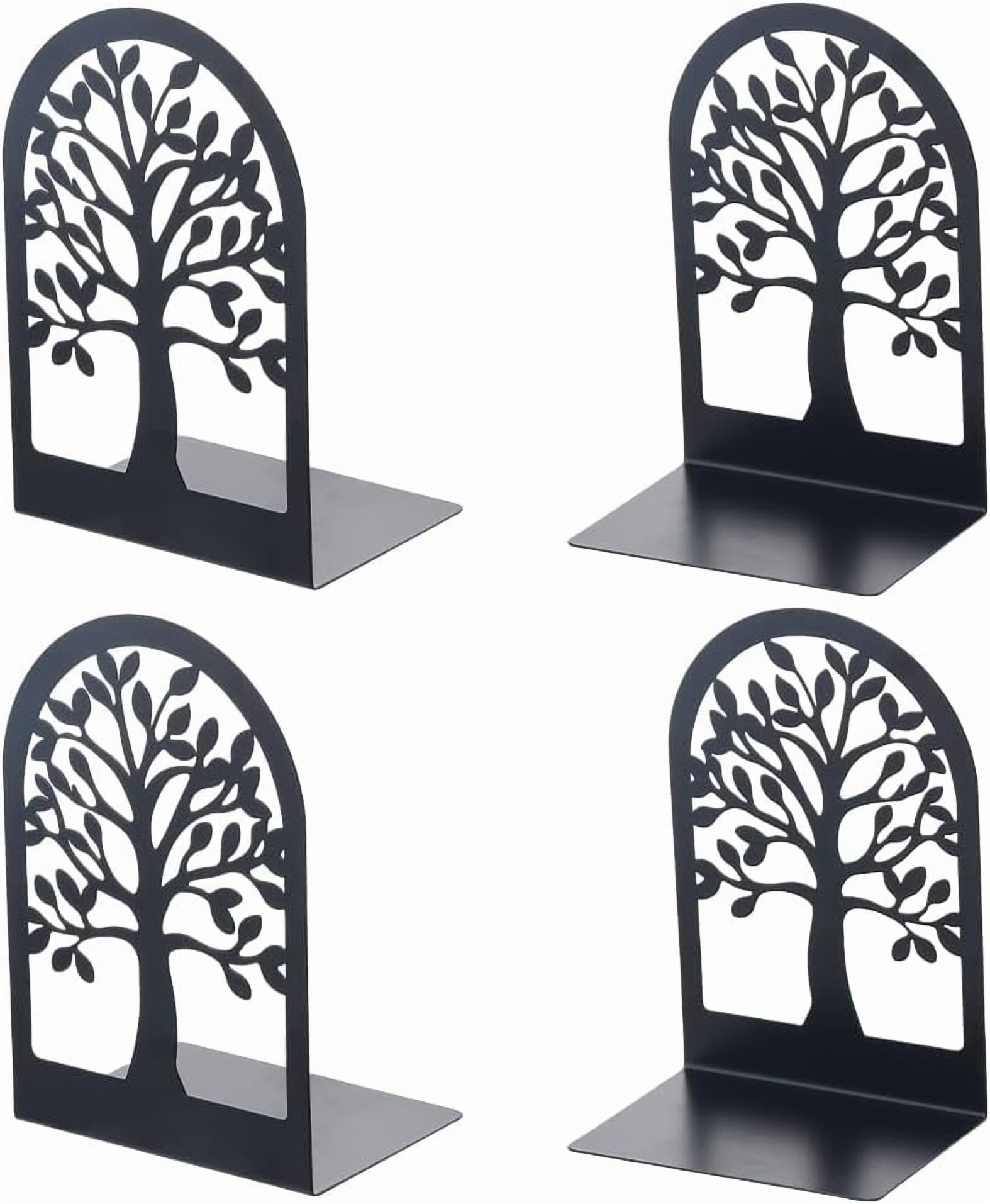 4Pcs 2 Sets Metal Decorative Book End Black Bookend Tree of Life Book ...