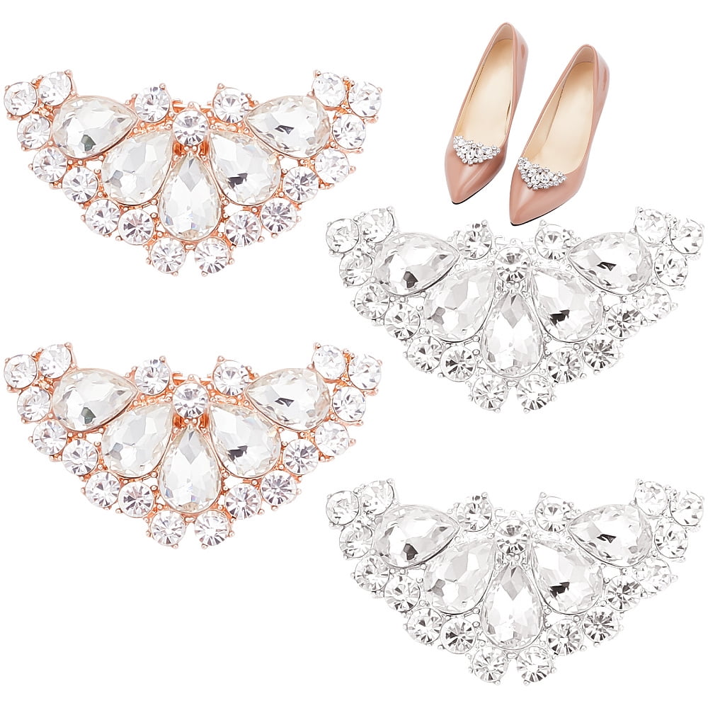 4Pcs 2 Style Alloy Glass Shoe Decorations Detachable Crystal Rhinestone Shoes Buckle Clips ...