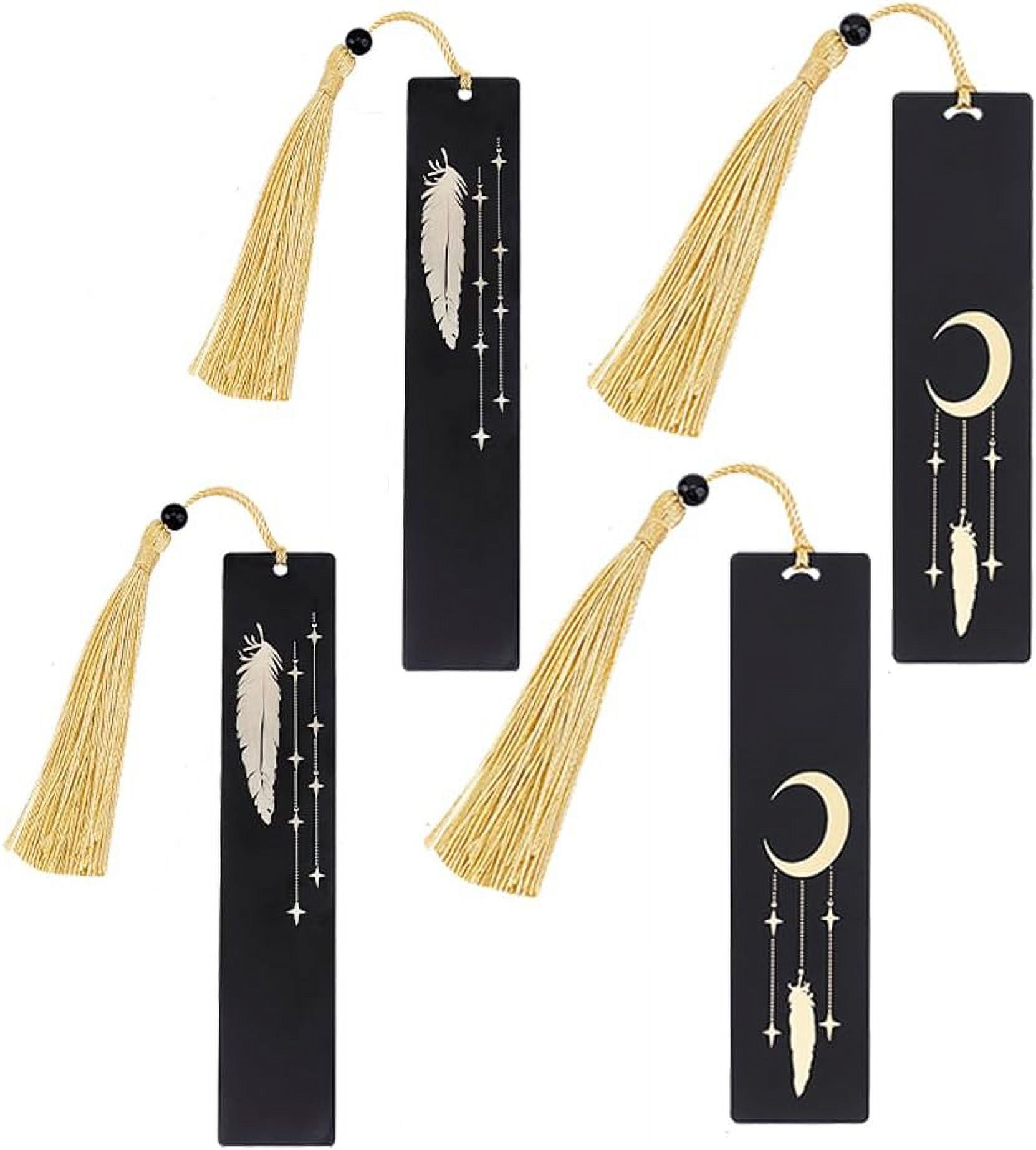 4Pcs 2 Style Brass or Stainless Steel Bookmarks with Polyester Tassel ...