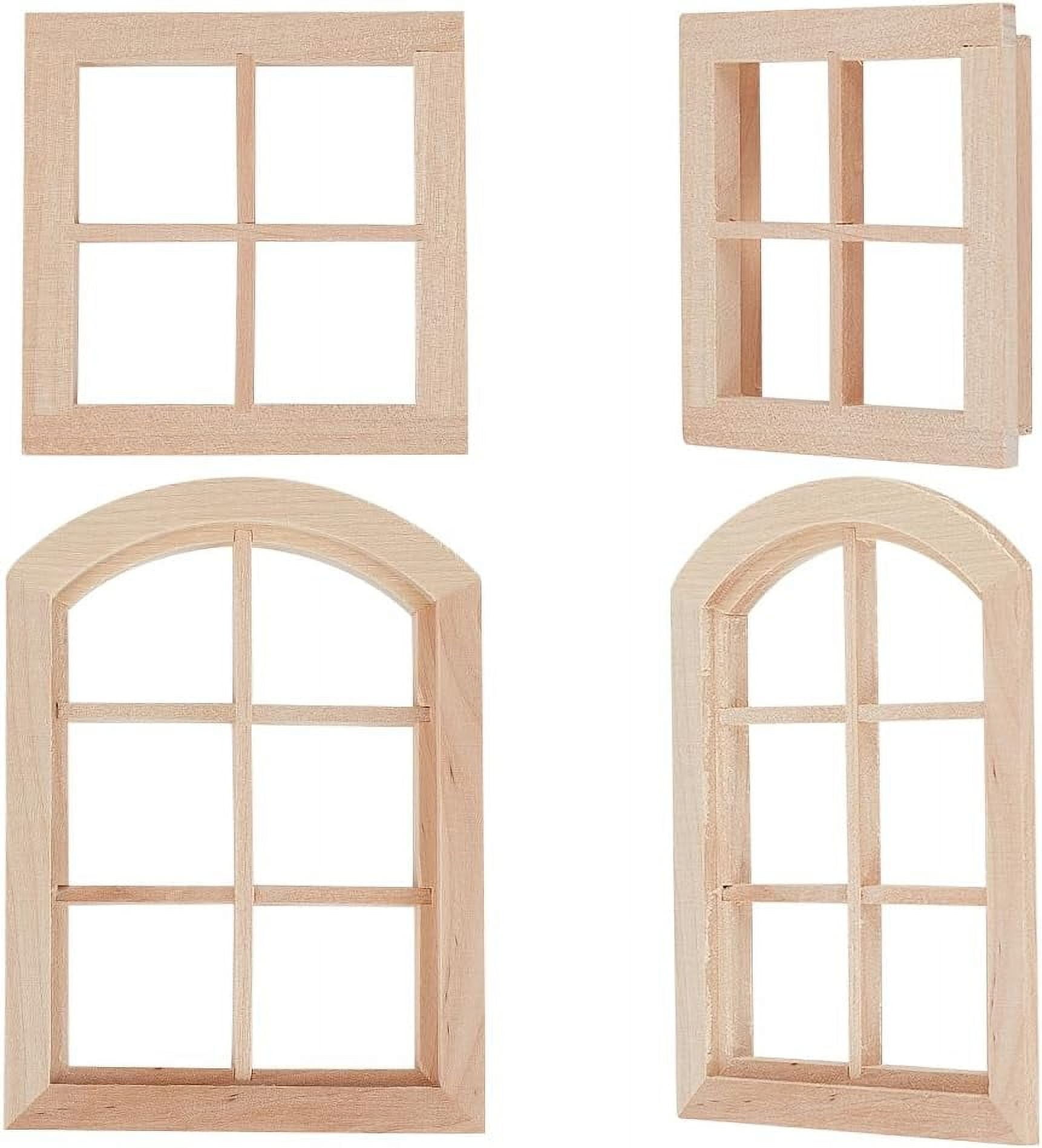 4Pcs 2 Style Dollhouse Windows 1: 12 Scale Mini Wooden Windows ...