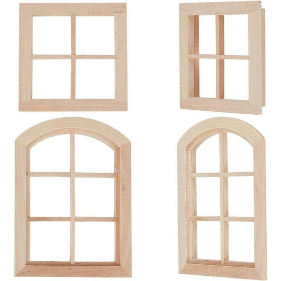 4Pcs 2 Style Dollhouse Windows 1: 12 Scale Mini Wooden Windows ...