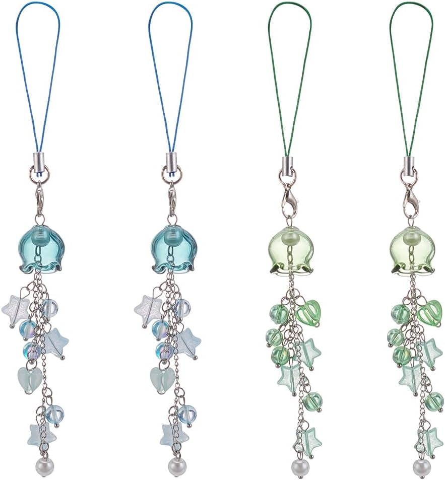 4Pcs 2 Style Glass Acrylic Mobile Straps Flower Mixed Color 155mm ...