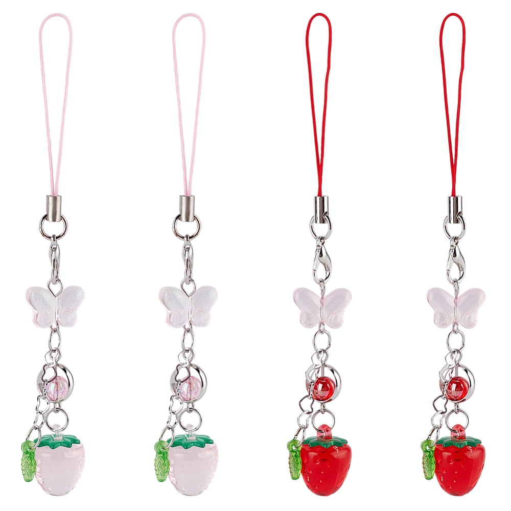 4Pcs 2 Style Glass & Acrylic Mobile Straps Mixed Color 11.6cm 2pcs ...