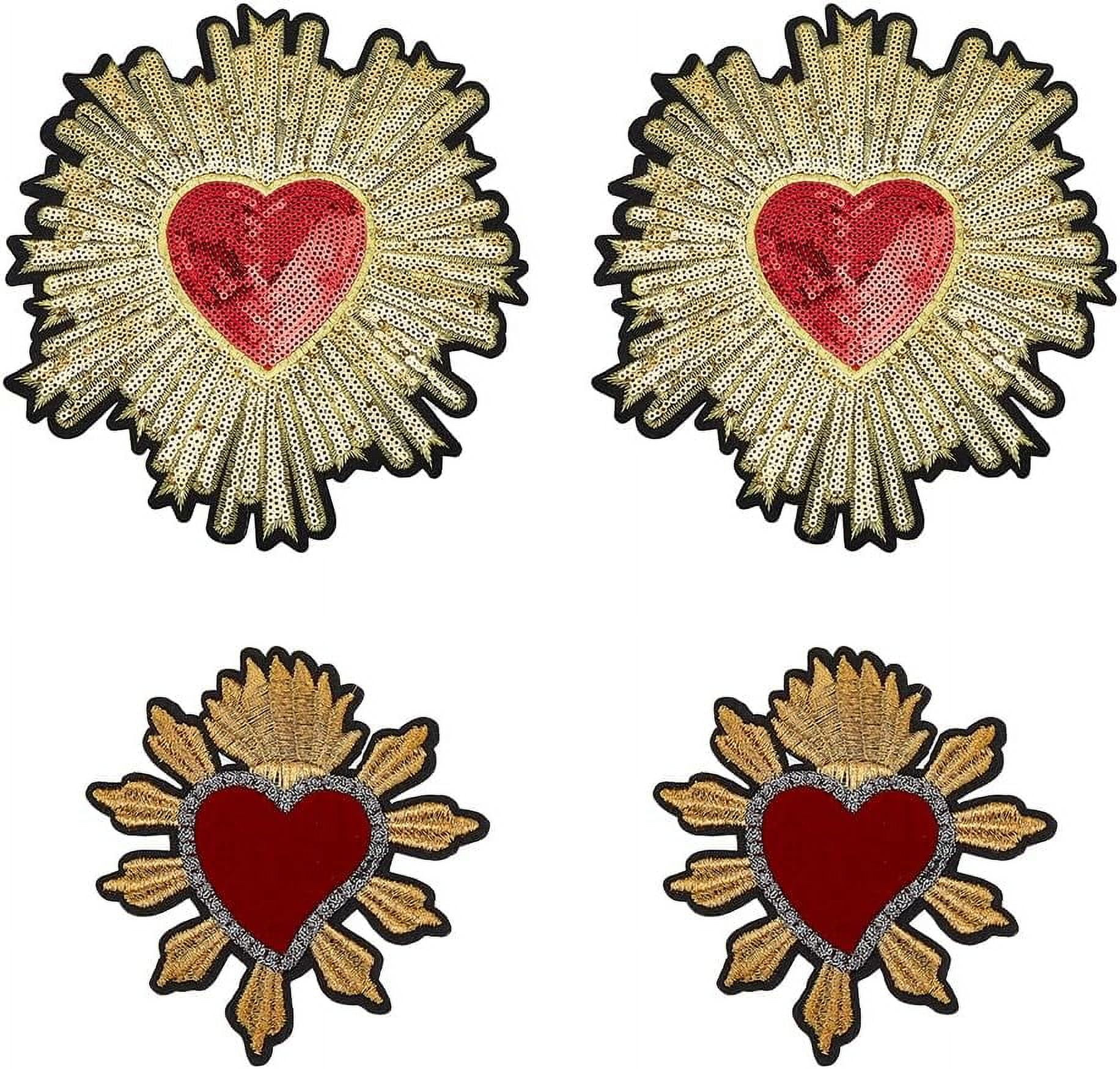 4Pcs 2 Style Heart Patch Handmade Sequin Patches Gold Sequins Red Love ...