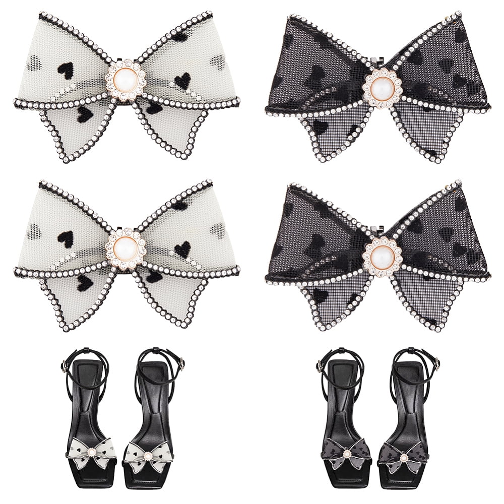 4Pcs 2 Style Heart Pattern Organza Bowknot Shoe Decorations Detachable ...