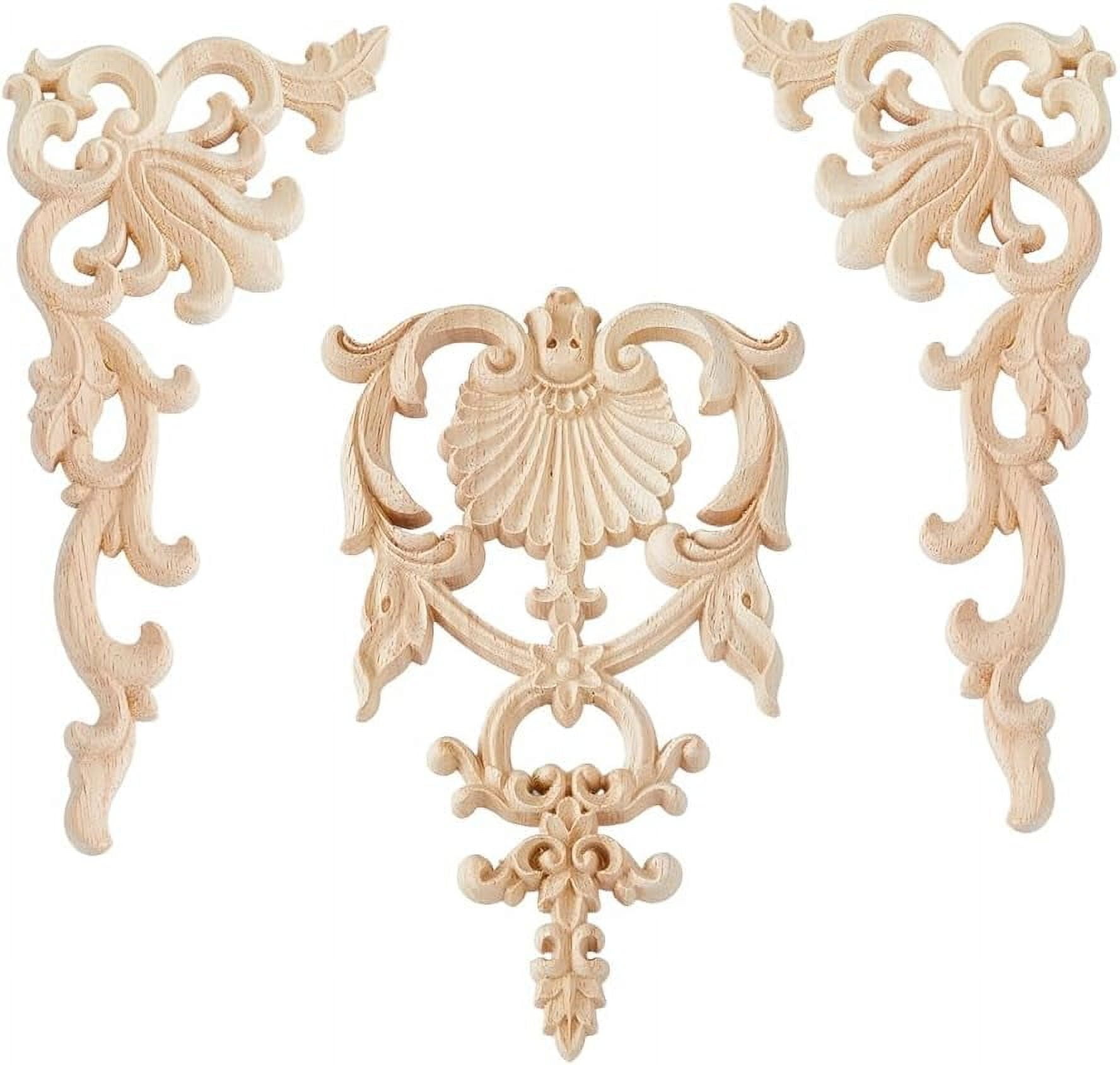 4Pcs 2 Style Natural Wood Carved Onlay Furniture Appliques Craft Log ...